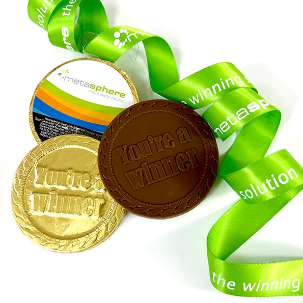 Chocolate Medals with Your Logo Branded Ribbons